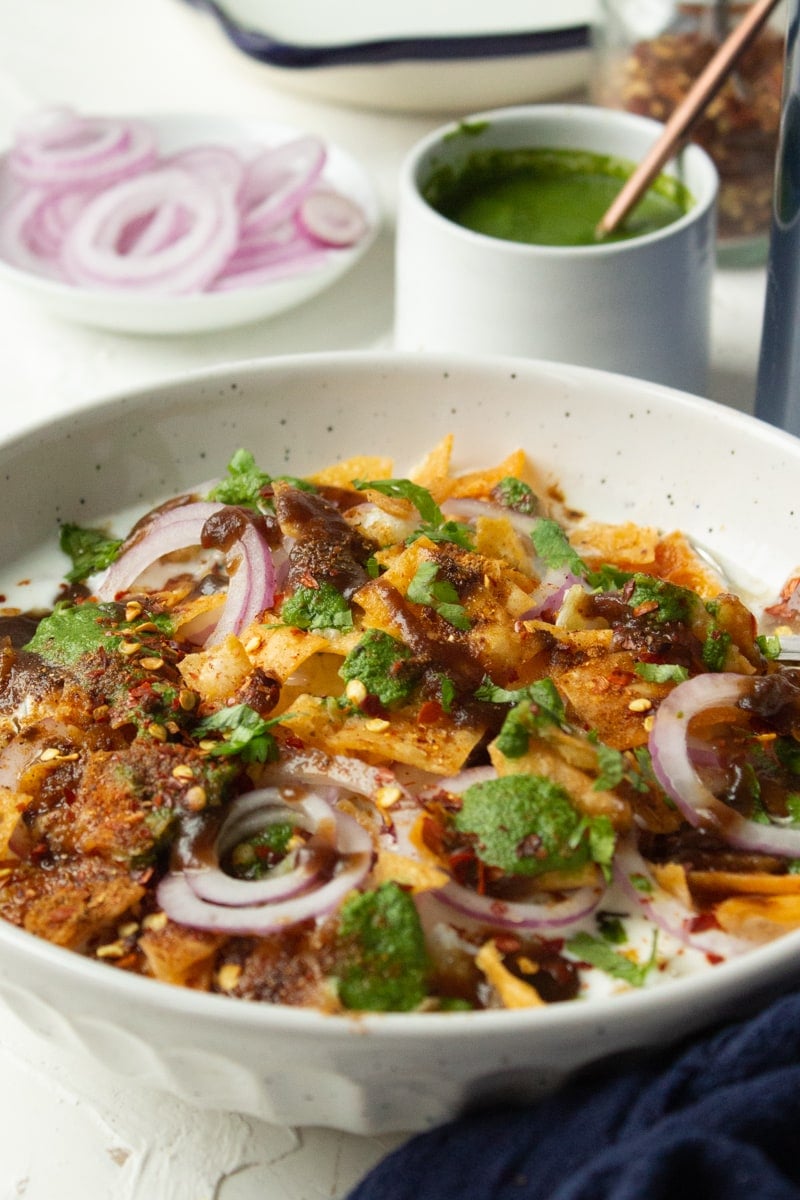 Mixed Plate Aloo Chana Chaat - Street Style with Yoghurt & Chutneys ...