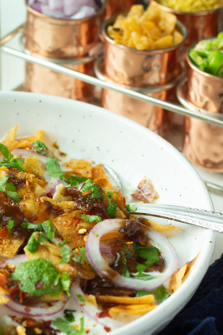 Mixed Plate Aloo Chana Chaat - Street Style with Yoghurt & Chutneys ...